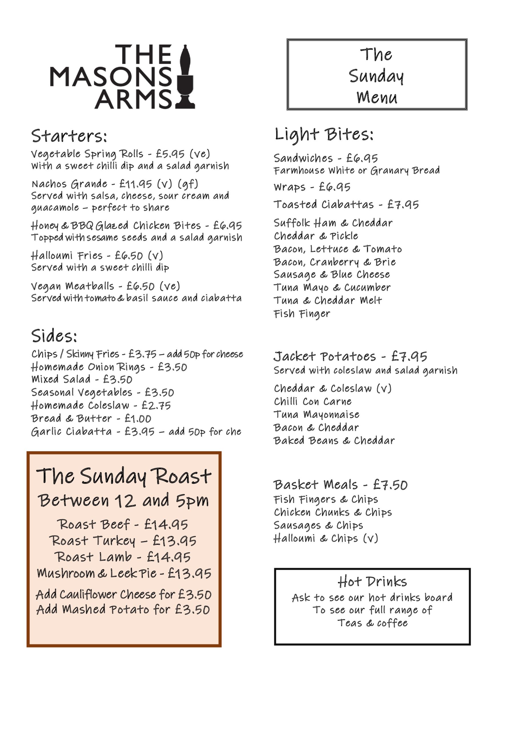 Menu - Masons Arms