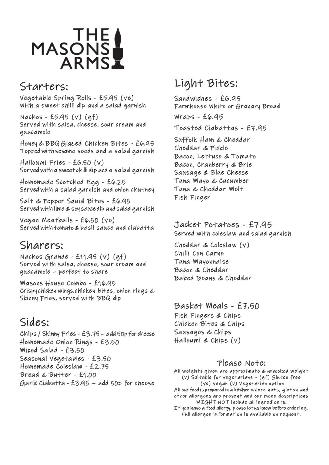 Menu - Masons Arms