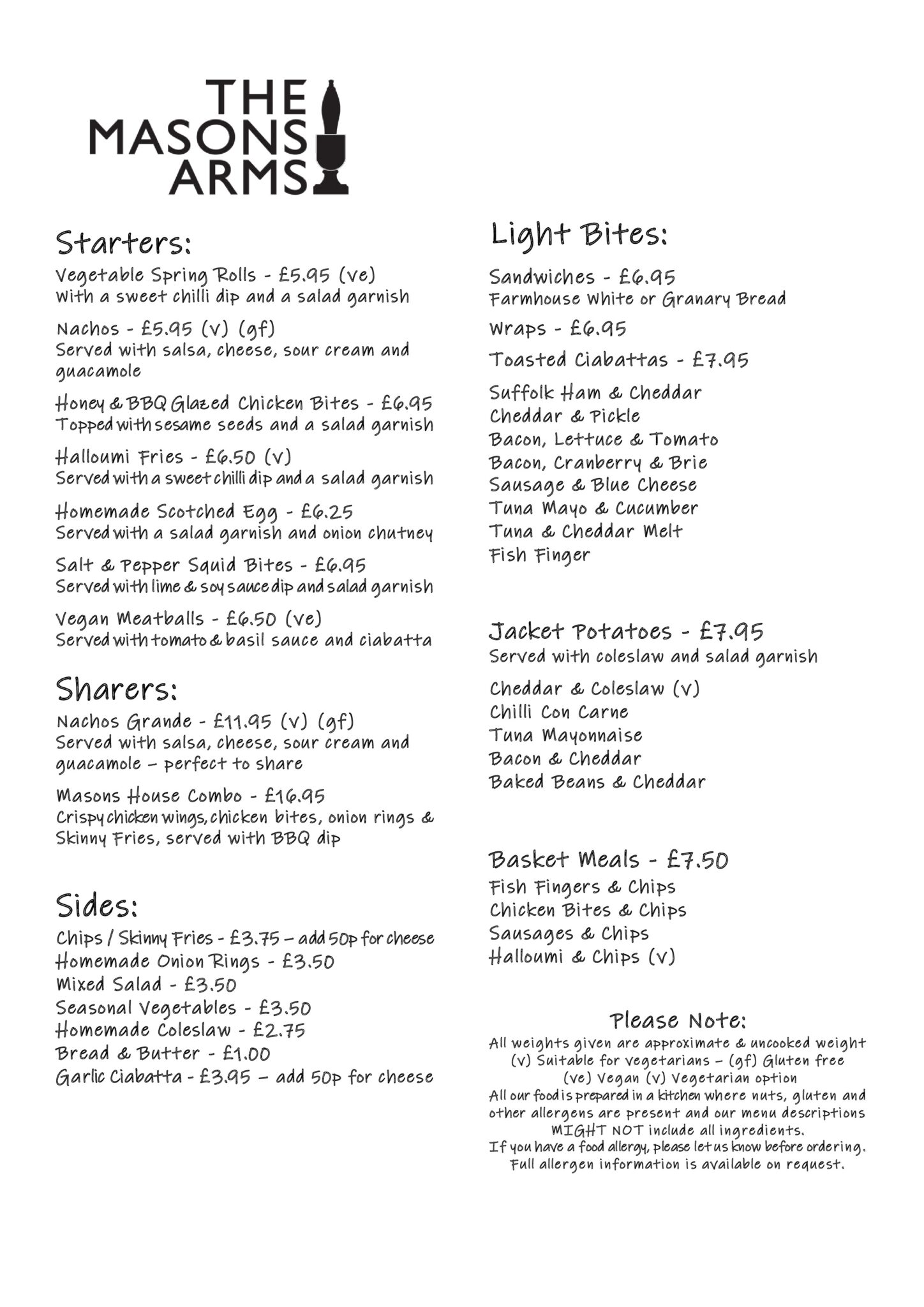 Menu - Masons Arms