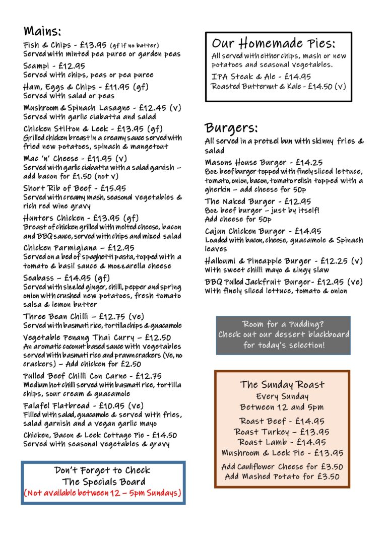 Menu - Masons Arms
