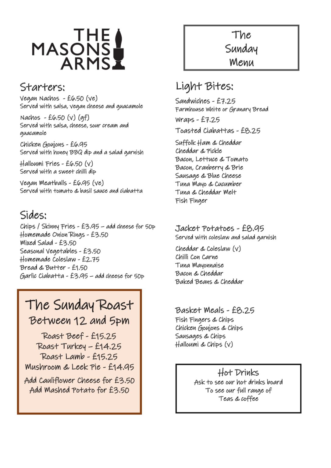 Menu - Masons Arms
