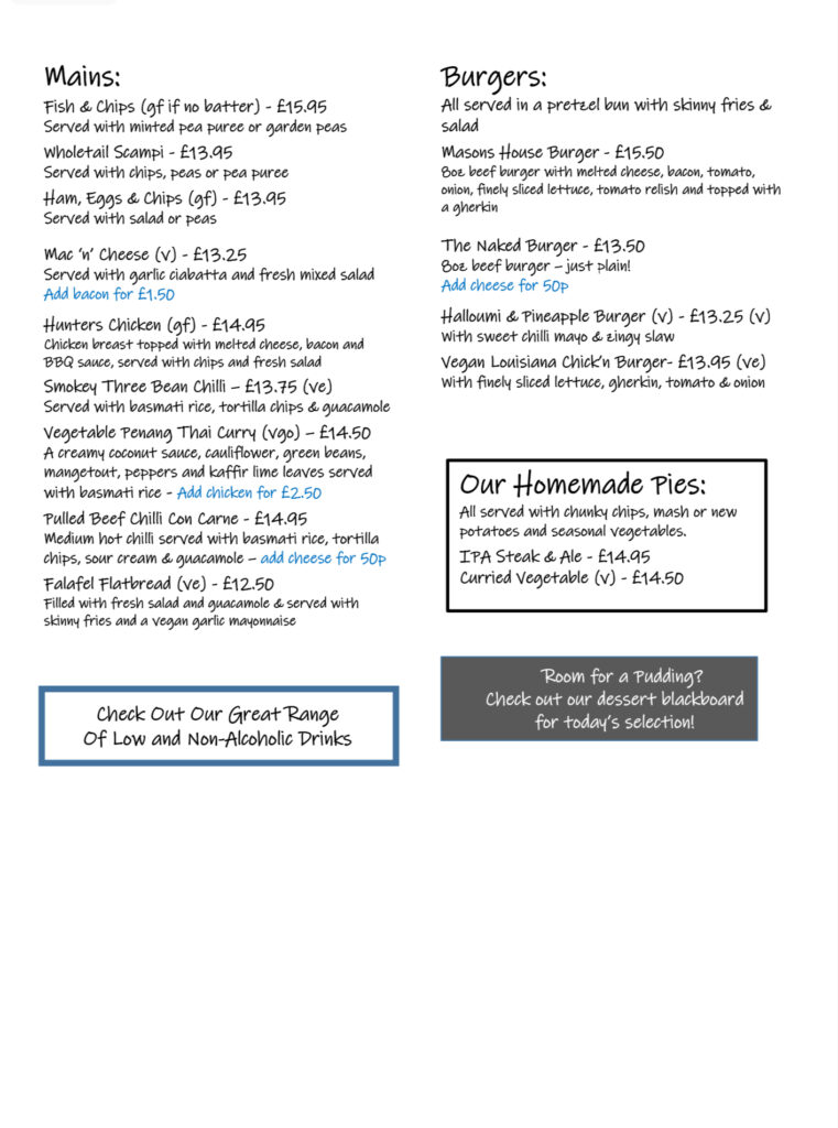 Menu - Masons Arms