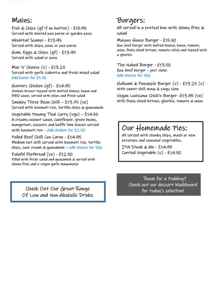 Menu - Masons Arms