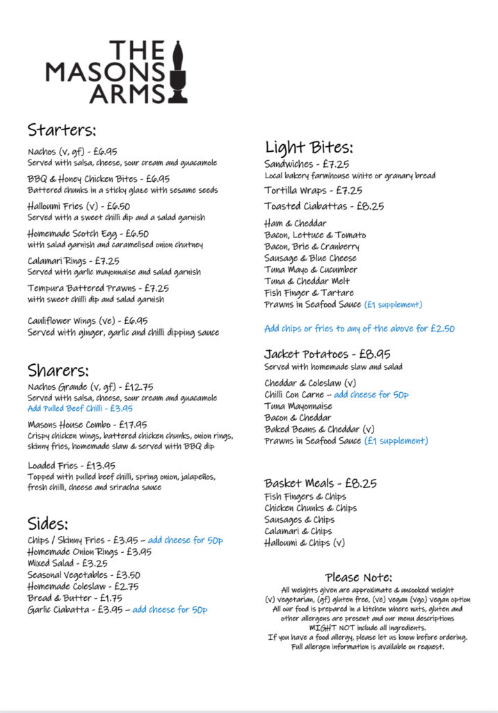 Menu - Masons Arms