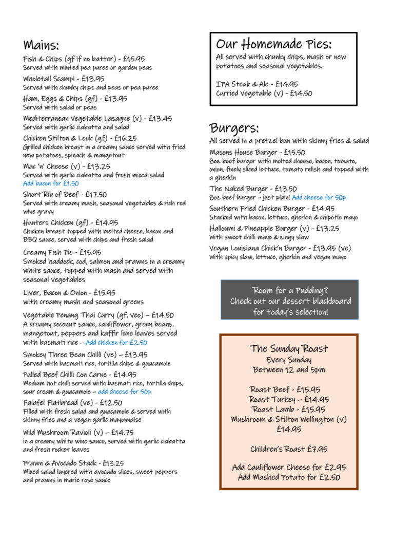 Menu - Masons Arms