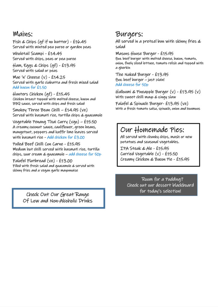 Menu - Masons Arms