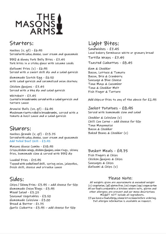 Menu - Masons Arms