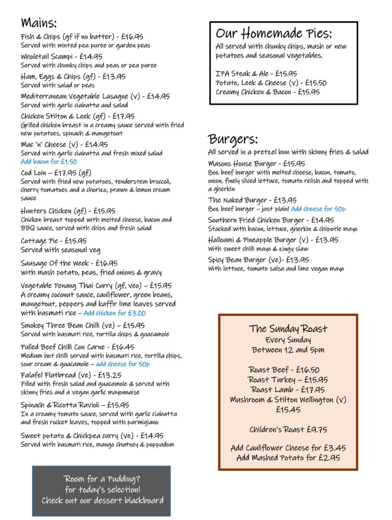 Menu - Masons Arms