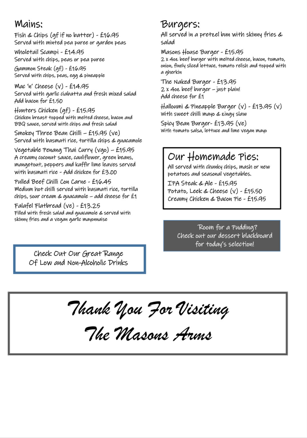 Menu - Masons Arms