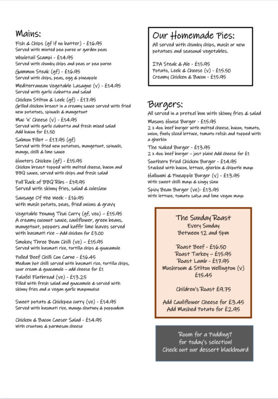 Menu - Masons Arms